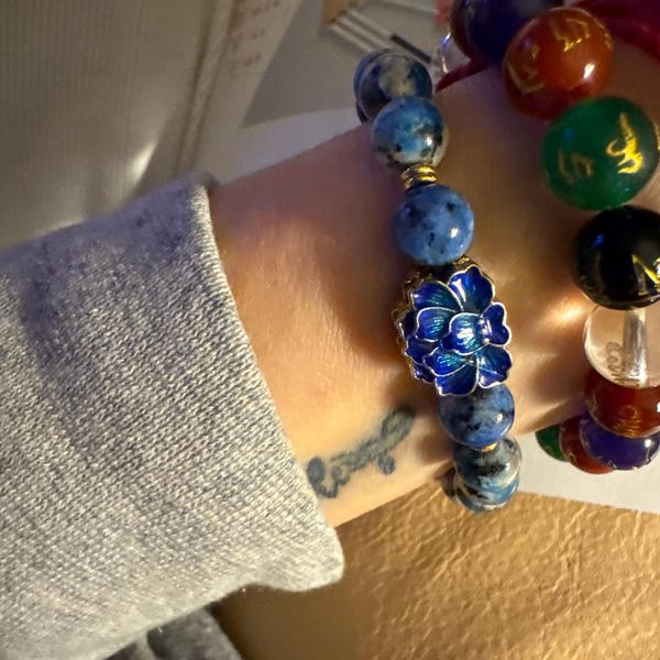 Apatite Bloodstone Amethyst and Dumortierite Stone Bracelet Dainty Blue ...