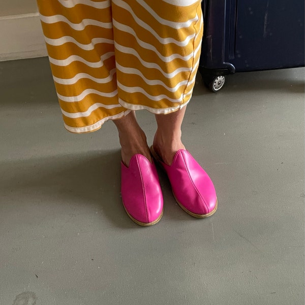 Women Mule PINK SMOOTH Leather Handmade Yemeni Slippers, Natural ...