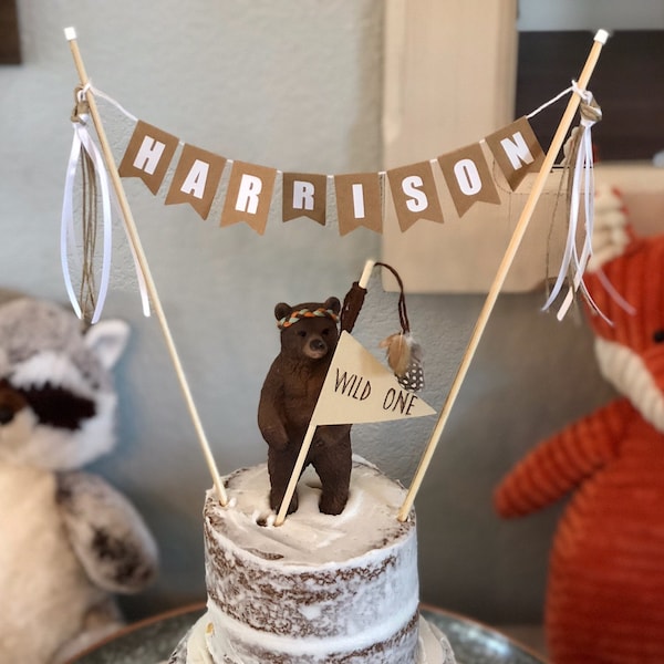 Kraft and White Cake Topper - Personalized Neutral Cake Topper ...