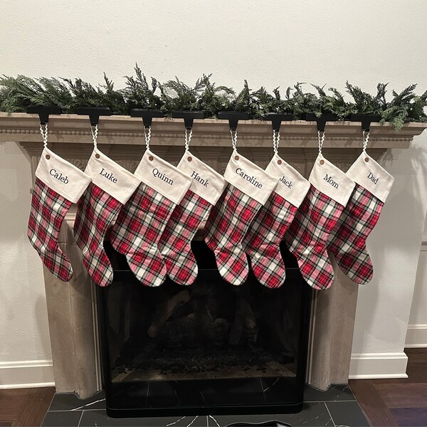 Personalized Christmas Stocking, Plaid, Monogrammed, Family and Pets ...