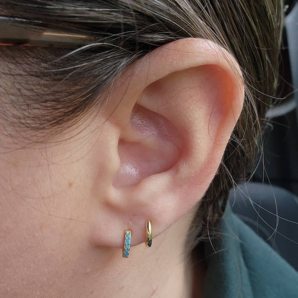 Flower Charm Hoop Earrings Set for Multiple Piercings, Gold Pave Hoop ...