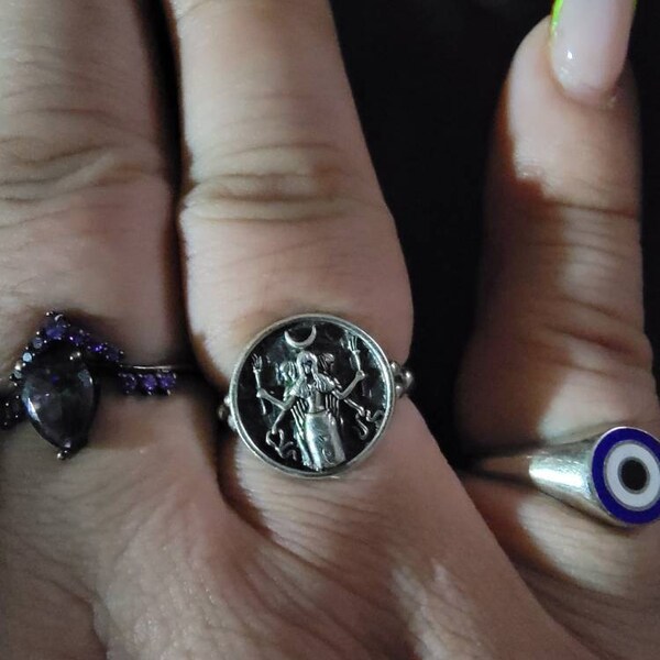 Hecate Ring • 925 Sterling Silver • Triple Goddess Coin Ring • Witchy ...