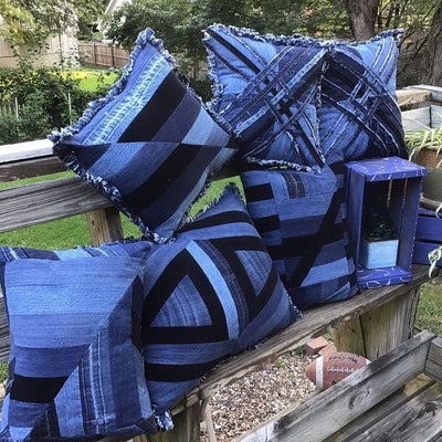 Denim Throw Pillow Sham With Pillow Form Included. Pieced Front and ...