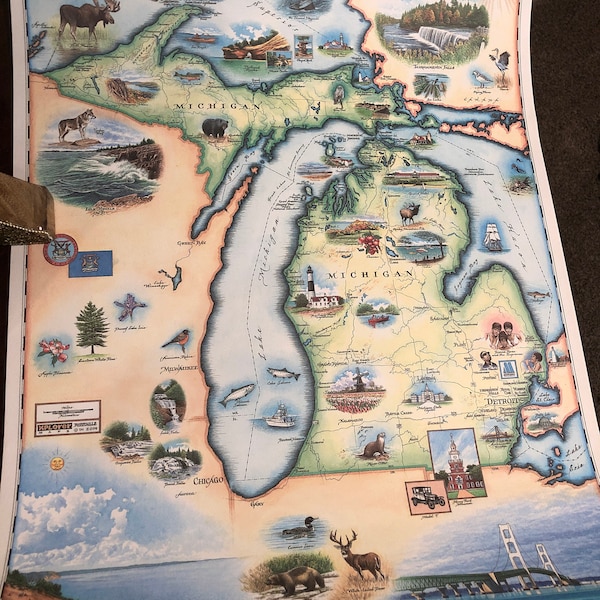 Michigan State Hand-drawn Map Poster | Authentic 18x24-vintage Style ...