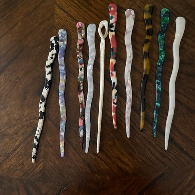 Wavy Hair Sticks, 7 Flat Hair Sticks, Vintage Style Chinese Hair Sticks ...