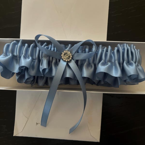 Wedding Garter, French Blue Bridal Garter Set, Dusty Blue Garter ...