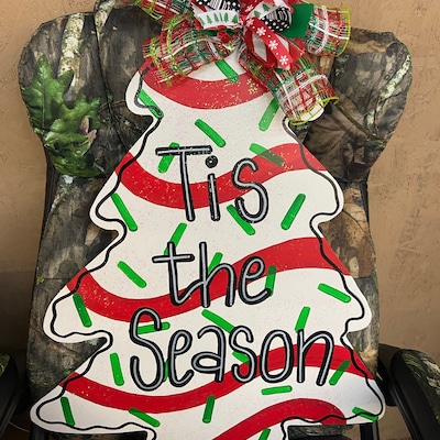 Christmas Tree Cake Door Hanger, Little Deb, Wood Cut Out, Hand Painted ...