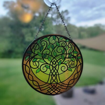 Tree of Life SUNCATCHER, Stained Glass Suncatcher Hanging Window Panel ...