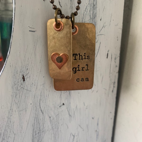 Custom Hand Stamped Necklace...rustic Brass Dog Tag and Small Brass Tag ...