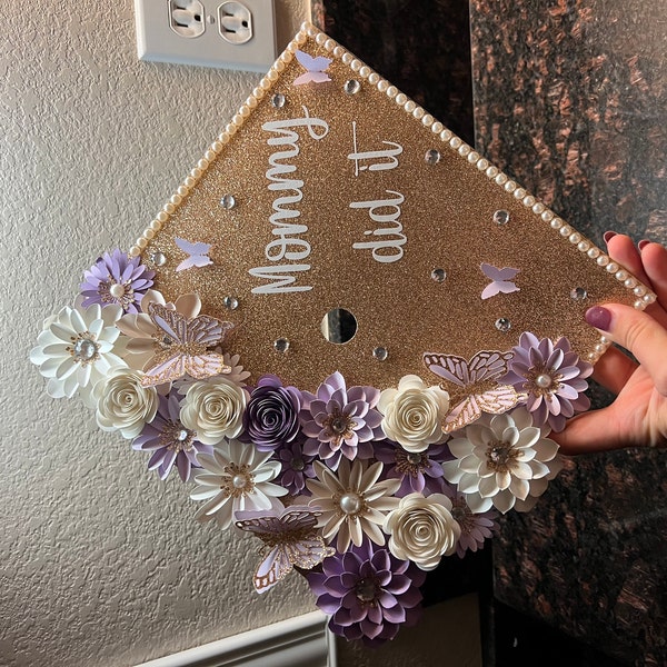 Purple/gold Graduation Cap Topper Paper Flowers Paper Butterflies ...