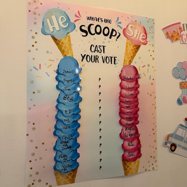 Ice Cream Gender Reveal Baby Shower What's the Scoop He or She Cast ...