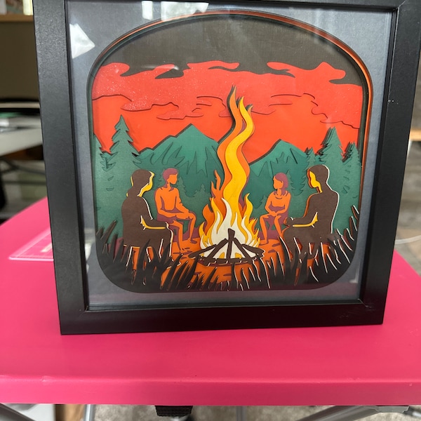 Camp Fire Shadow Box SVG Template, Mountain Forest Hiking 3D SVG ...
