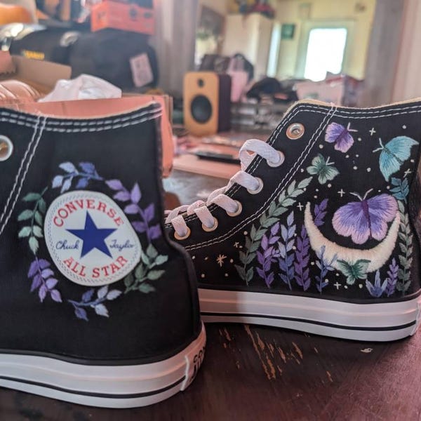 Customizable Luna Moth Butterfly Embroidered Converse Custom, Moon ...
