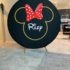 Cartoon Minnie Mouse Round Backdrop Pink Marble Girls Birthday | Etsy
