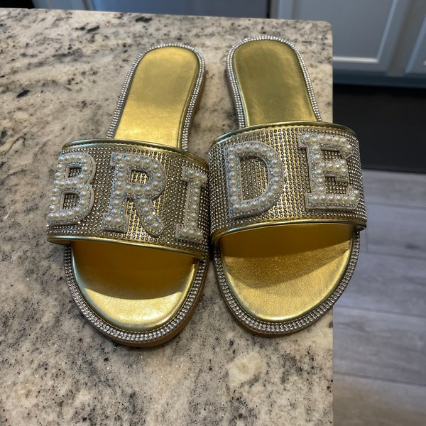 White Bride Pearl Rhinestone Slide Sandals | Bridal Shower Gift ...