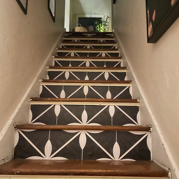 Quadrostyle Black Stair Riser Stickers - Removable Stair Riser Tile ...