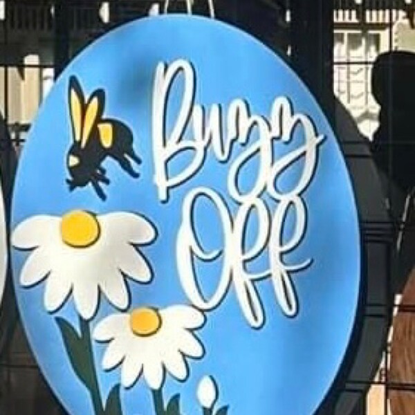 Buzz off Daisy Bee Sign, Round Door Hanger Svg, Spring Welcome Sign ...