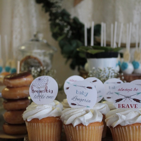 Tribal Boho Cupcake Toppers and Cupcake Wrappers, Tribal Baby Shower ...