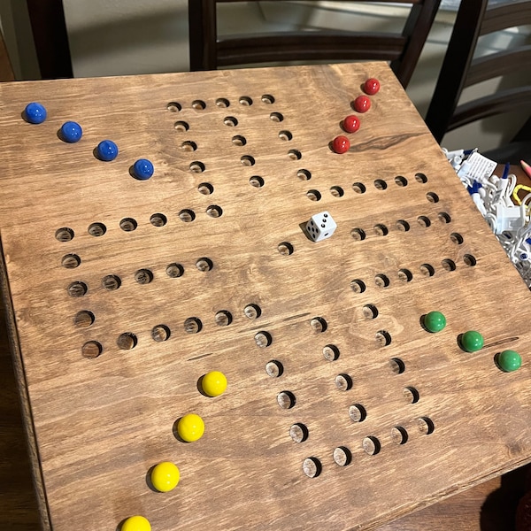 HANDMADE *** Real Wood *** WAHOO BOARD With Marbles & Dice *** 4 Player ...