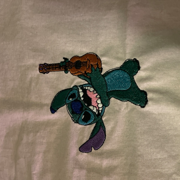 Lilo and Stitch Playing Guitar Embroidery Design, Stitch Guitar ...