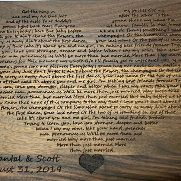 Engraved Wedding Song, First Dance Lyrics, Your Wedding Lyrics Engraved ...