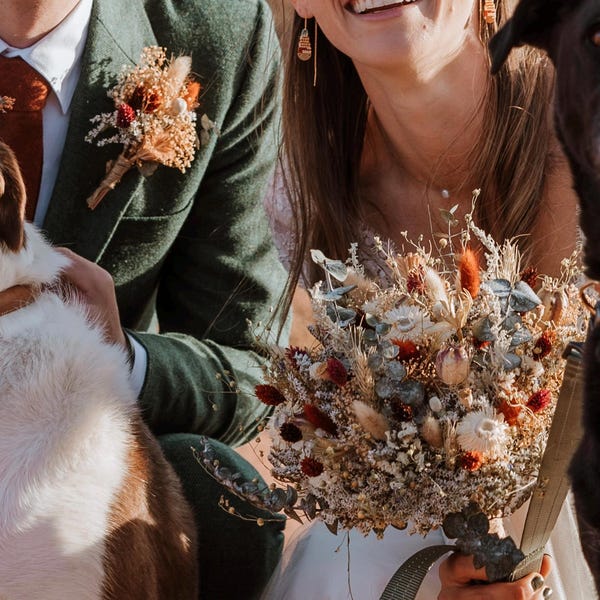 Neutral Rust Lavender Wildflowers Bouquet / Eucalyptus Greenery Bouquet ...