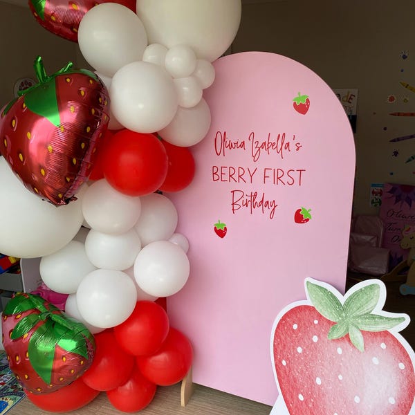 Berry First Birthday Personalised Backdrop Sticker // Balloon Display ...