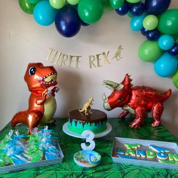 Dinosaur Balloon Garland Kit - Three Rex Balloon Party Decor - Third ...
