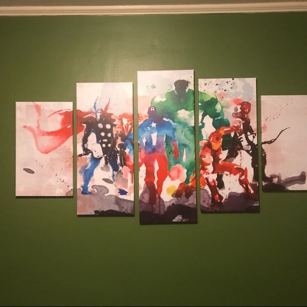 Framed Abstract Watercolor Marvel Avengers Super Hero Wall Canvas Art ...