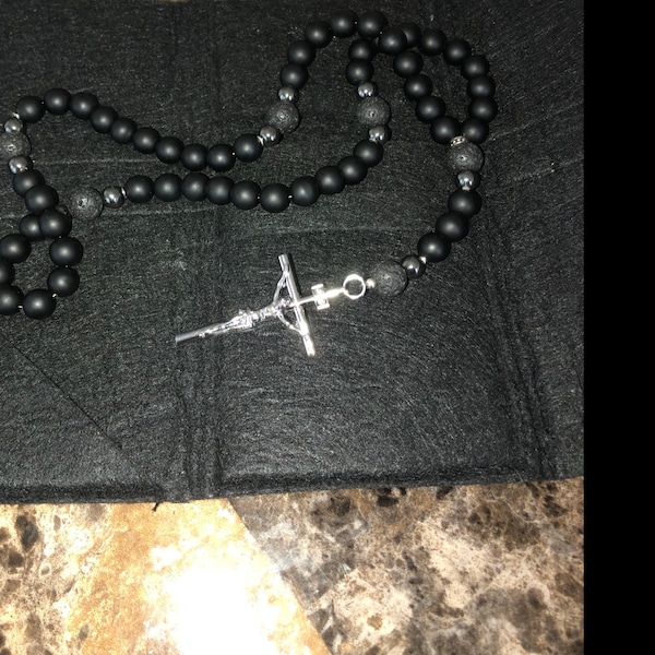 Men's Genuine Shungite Rosary, Catholic Rosaries, Prayer Necklace, Dad ...