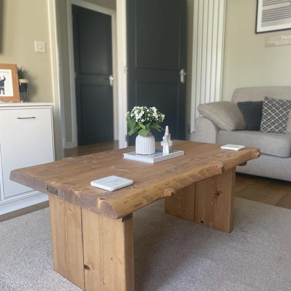 LINA Waney Edge Chunky Coffee Table Solid Rustic Wood - Etsy UK