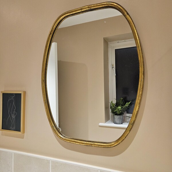 Industrial Style Round Wall Mirror Square Metal Frame Distressed ...