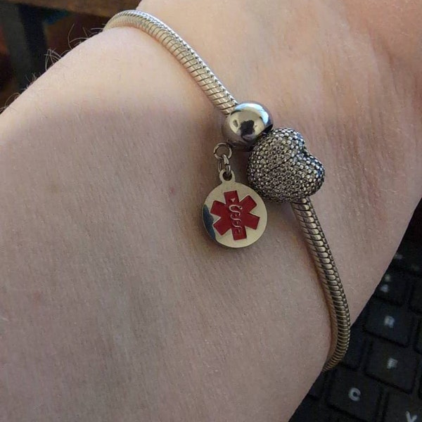 Medical Alert Bead Charm, Discreet Medical ID, Fits Pandora Bracelets ...