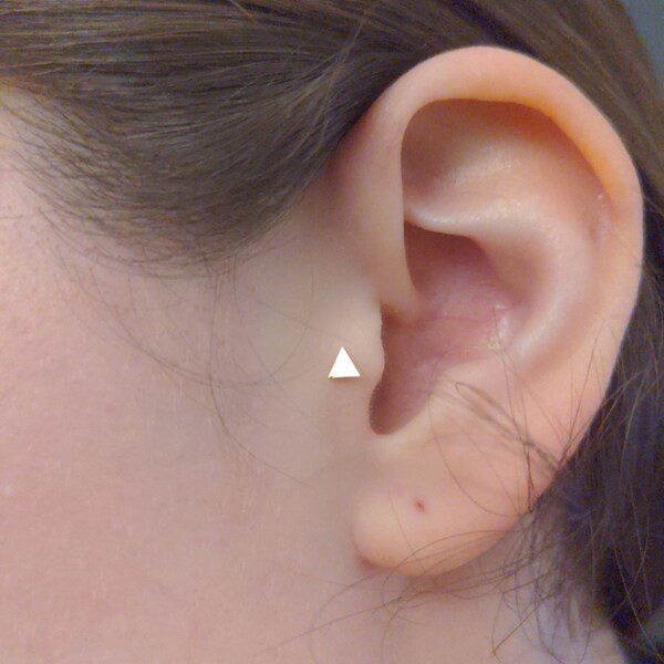 14K Solid Gold Triangle Stud, Cartilage, Tragus, Helix, Conch, Lobe ...