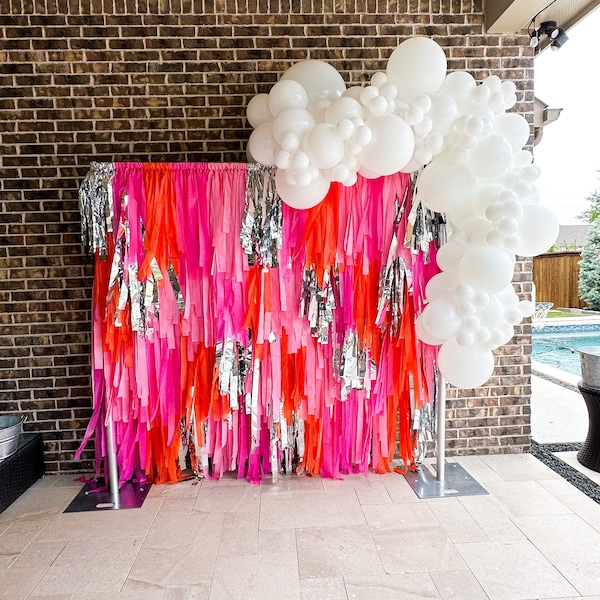 Personalizable Pink & Orange Fringe Backdrop, Pink Party, 70's Party ...