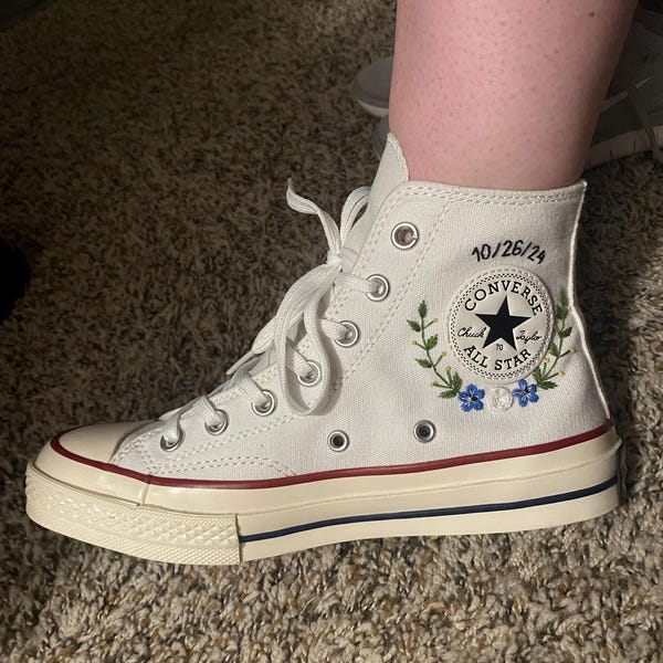 Custom Embroidered Wedding Converse, White Flowers Embroidered Sneakers ...