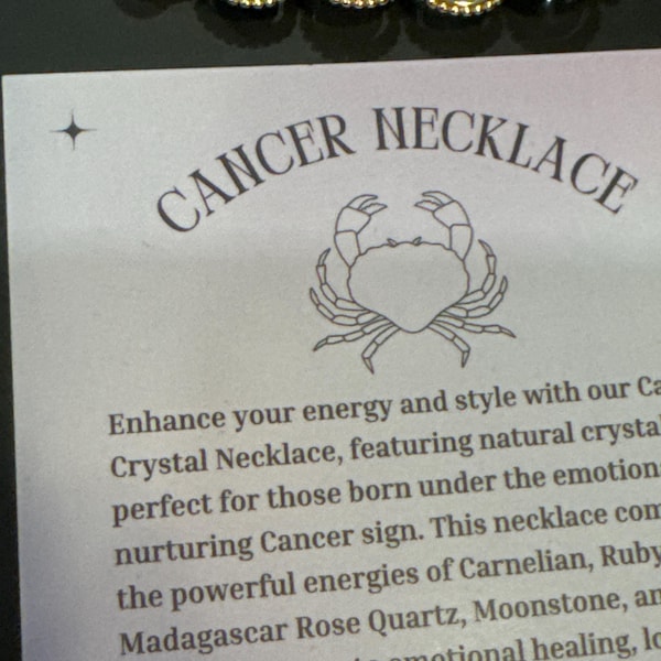 Handmade Cancer Crystal Necklace, Zodiac Choker, Carnelian, Ruby, Moonstone, Rose Quartz, Clear ...