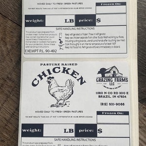Chicken Poultry Custom Processing Label Pl 90-492 EXEMPT Pasture Raised ...