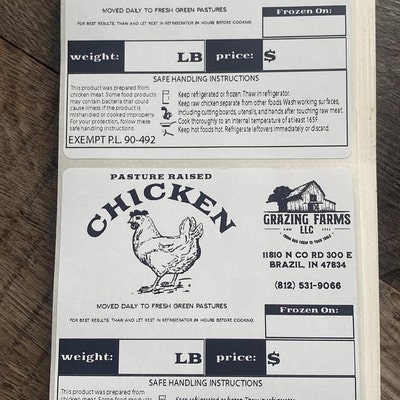 Chicken Poultry Custom Processing Label Pl 90-492 EXEMPT Pasture Raised ...