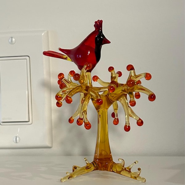 Northern Red Cardinal Glass Sculpture, Murano Glass Bird, Lampwork Bird ...