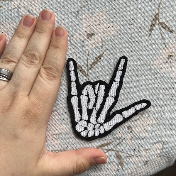 Skeleton Hand “I Love You” Embroidered Iron-on Patch - Etsy