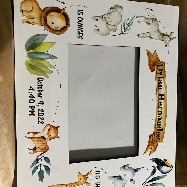 PERSONALIZE- Baby Picture Frame-safari Animal Birth Announcement-safari ...