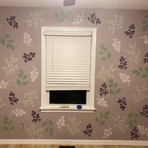 Watercolor Leaves Wall Pattern Kit- FLORAL WALL STENCILS Instead of ...