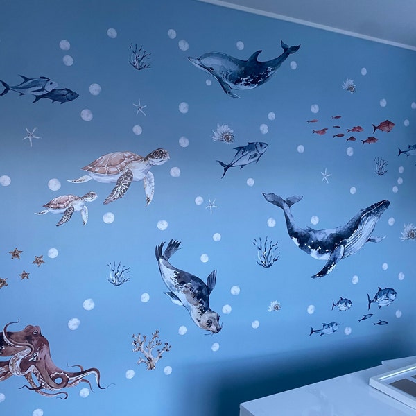 Ocean Wall Decal, Whale Wall Decal, Under the Sea Wall Decal, Wall ...