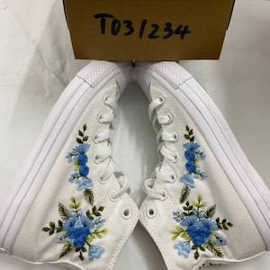Bridal Shoes/wedding Blue Flowers Shoes/custom Vans Shoes/embroidered ...