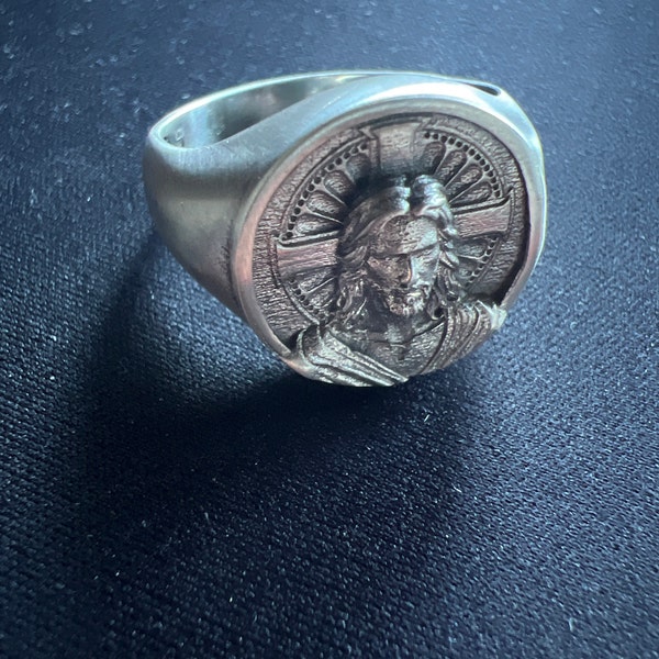 Jesus Silver Ring, Jesus Signet Ring,mens Religious Silver Ring ...