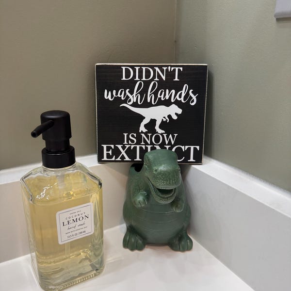 Didn't Wash Hands is Now Extinct T-REX Bathroom Sign Mini Block - Funny ...