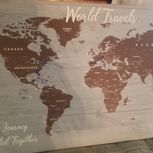 Personalized Push Pin World Travel Map Canvas - Etsy