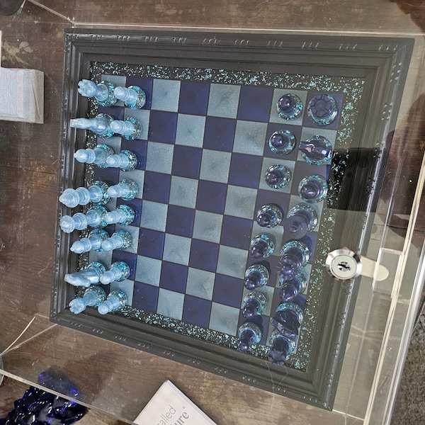 CHESS SET Bubble Gum Glow-in-the-dark Resin Handmade Chess Set Optional Tabletop Base Free ...