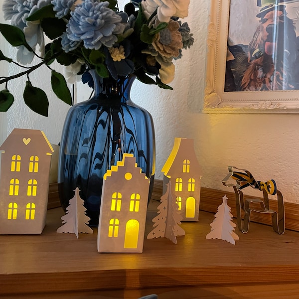 Plotterdatei SVG, DXF, PNG Häuserreihe zum selber bauen. Winter Häuschen Schneideplotter - Etsy.de